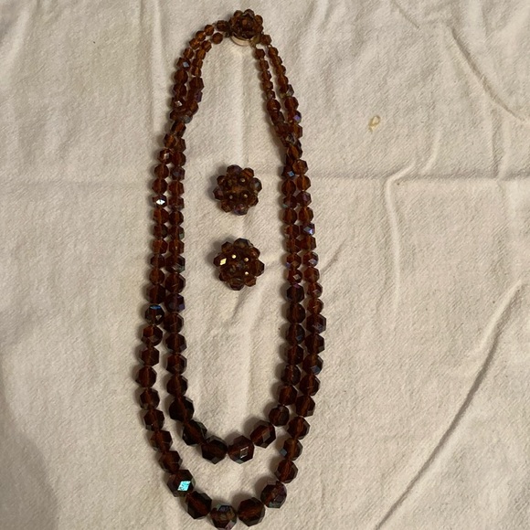 Western Gernany | Jewelry | Vintage W Germany Two Stranded Beaded Necklace And Clip On Earrings ...